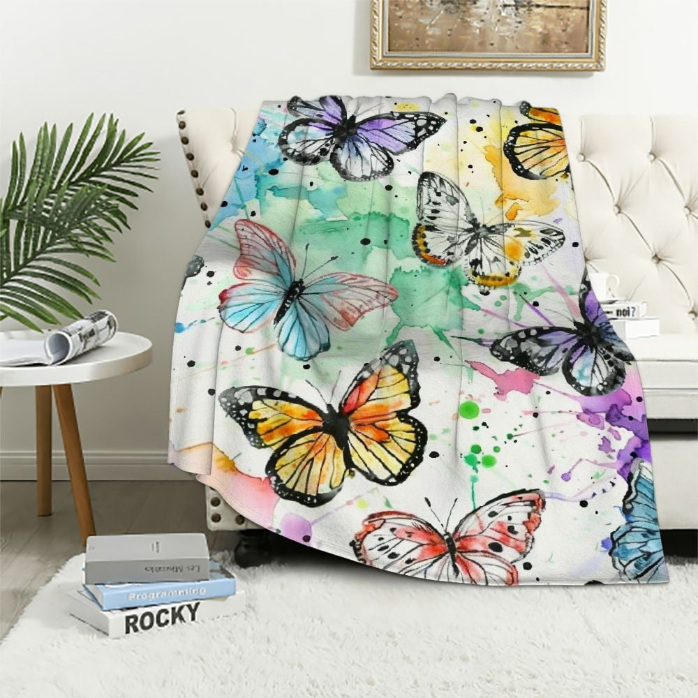 Shiartex Butterfly Watercolor Colorful Pretty Blanket, Soft Blankets ...