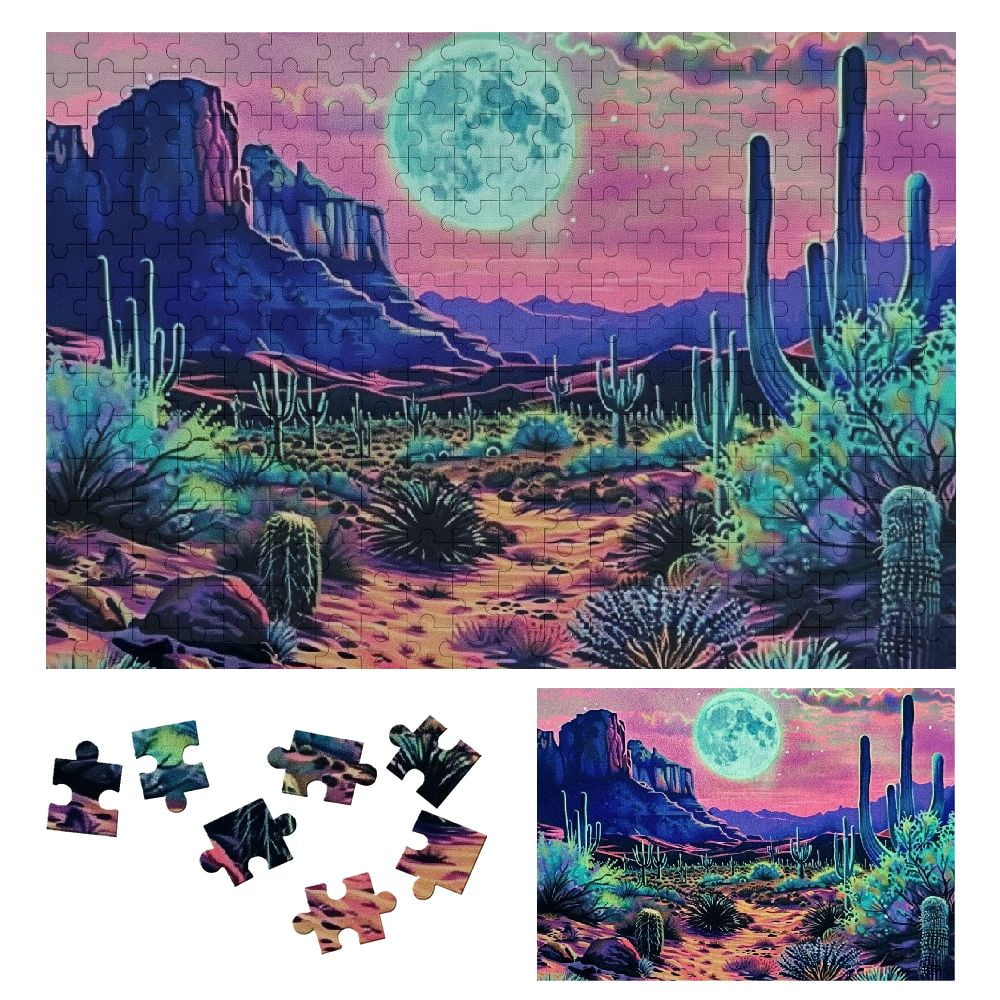 Shiartex Cactus Trees Full Moon Print Wooden Jigsaw Puzzle Challenging ...