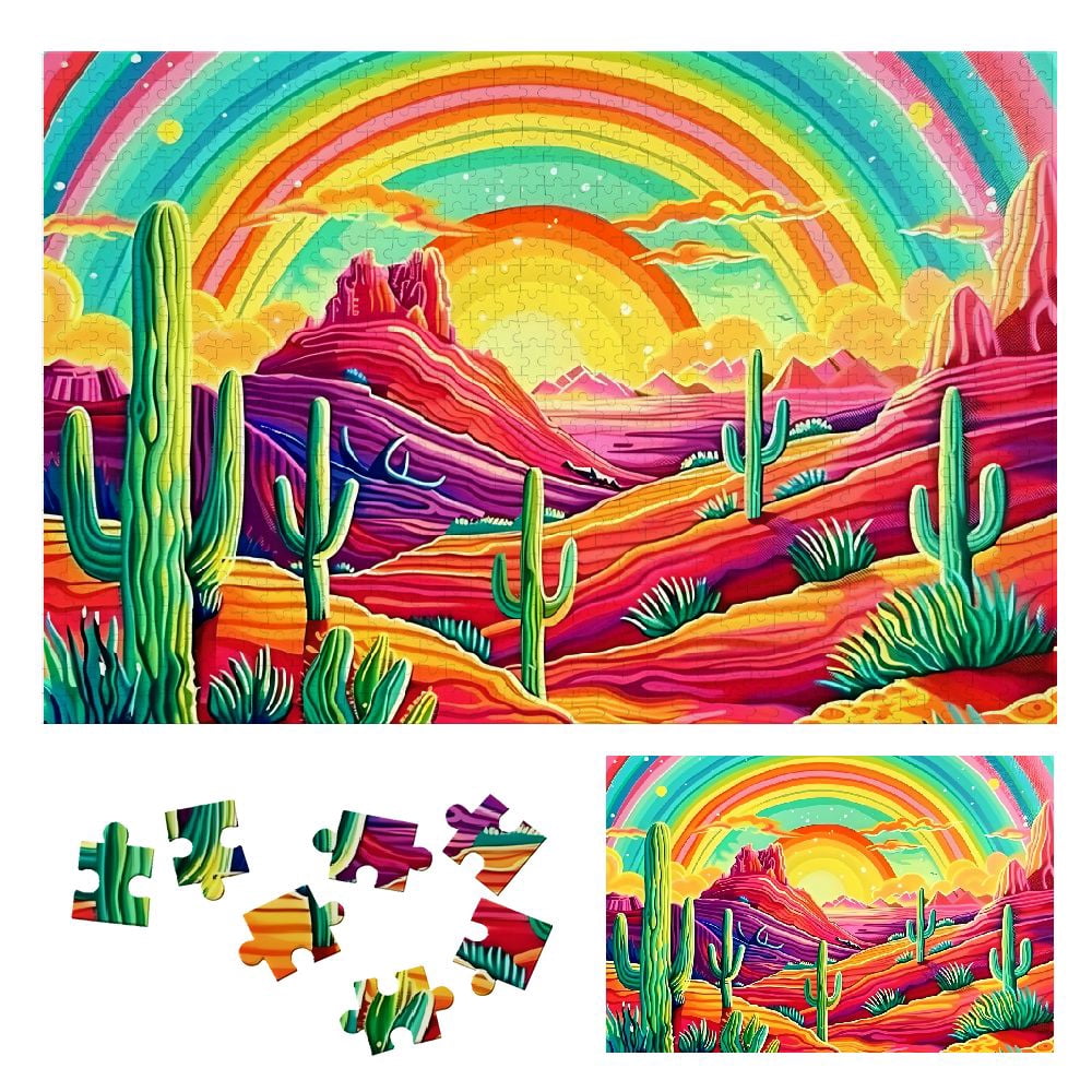 Shiartex Cactus Trees Rainbow Wooden Jigsaw Puzzle Home Decor Party ...