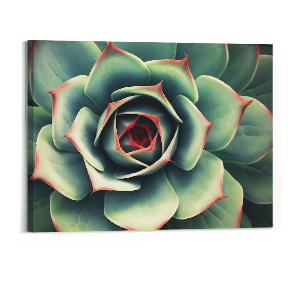 Shiartex Canvas Print Wall Art Duotone Detail Green Red Succulent Cactus Nature Floral ...