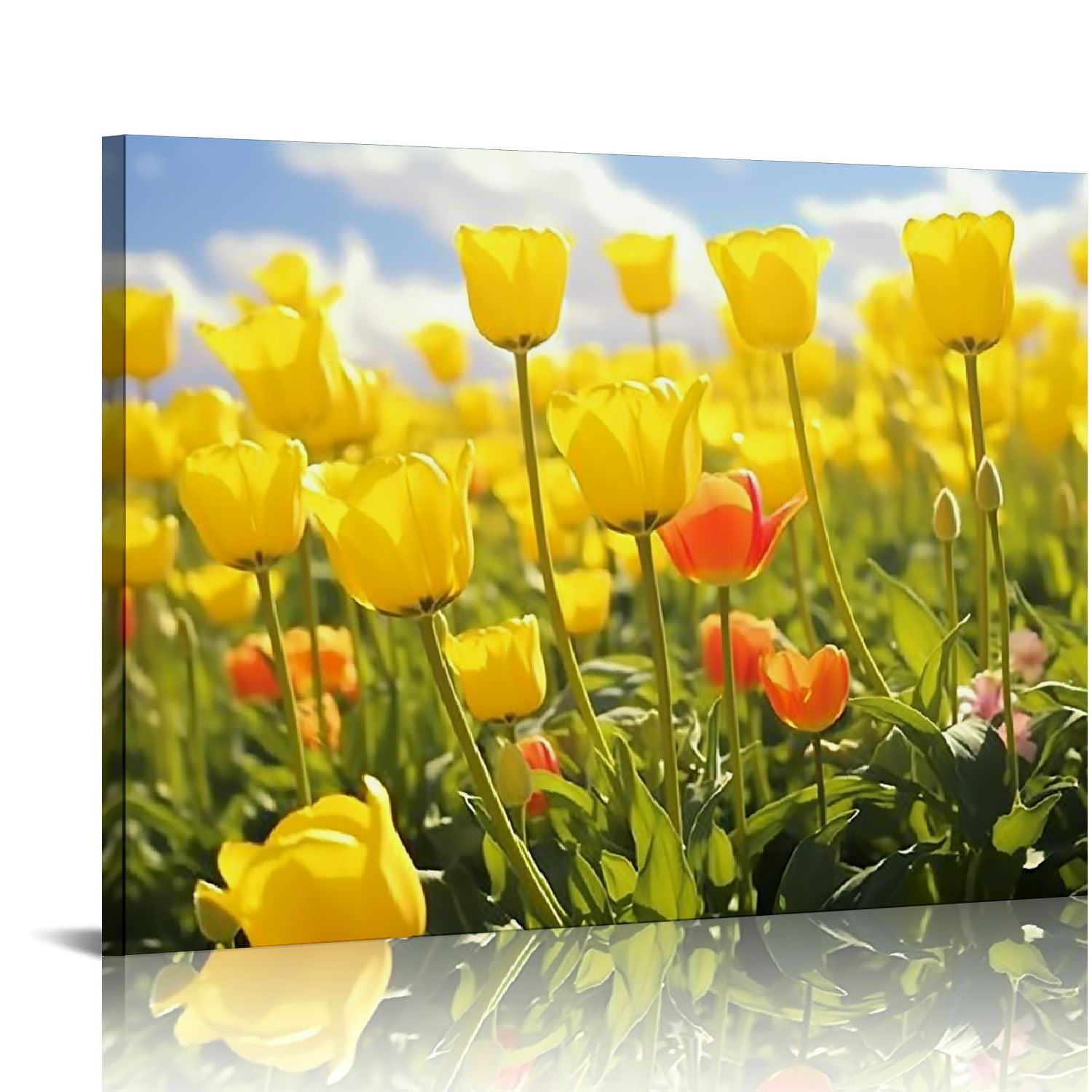Shiartex Canvas Wall Art Yellow Tulips Picture Blooming Tulips Scenery ...