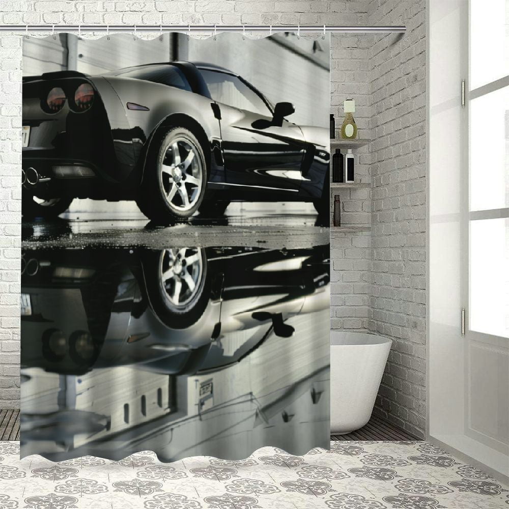 Shiartex Cars Shower Curtain, Modern Dark Car Water Reflection Prestige ...