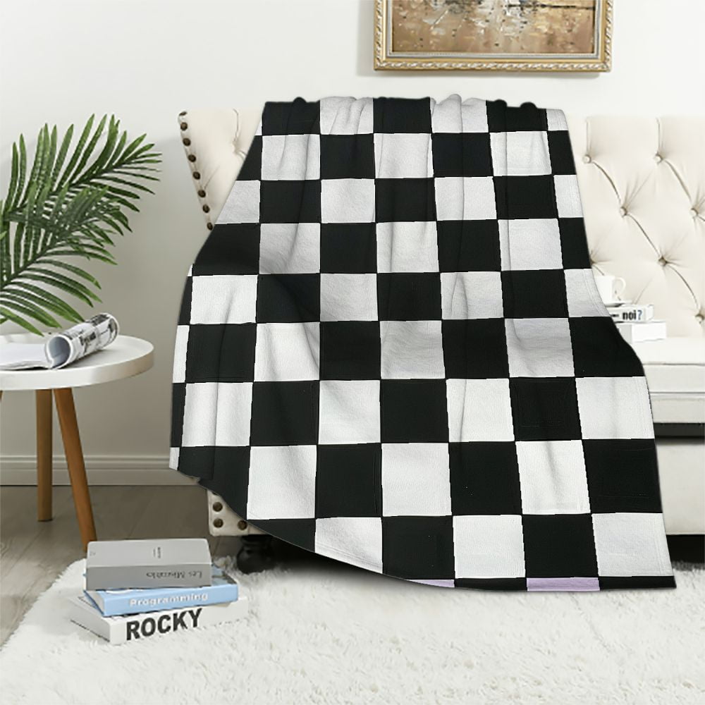 Shiartex Checkerboard Blanket Geometric Checkered Plaid Pattern Black ...