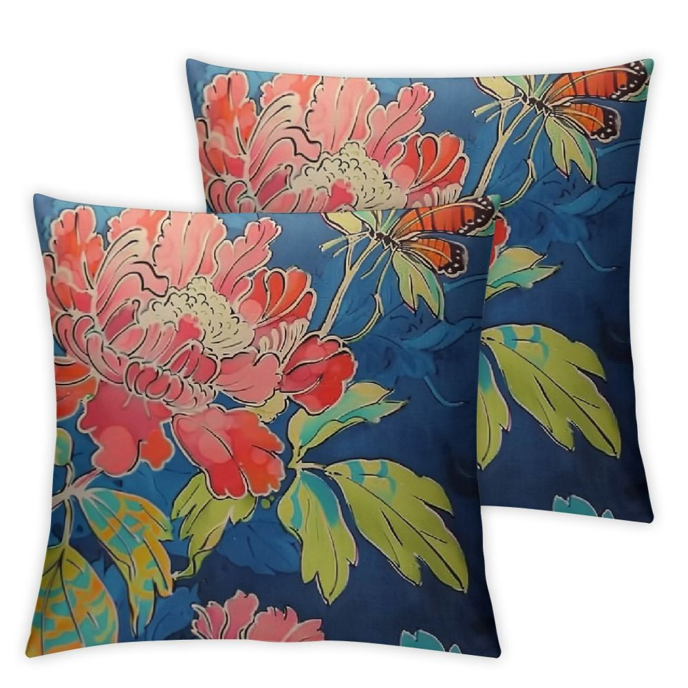 Shiartex Chinoiserie Coral Peony Floral Pillow Covers Peony Flower ...