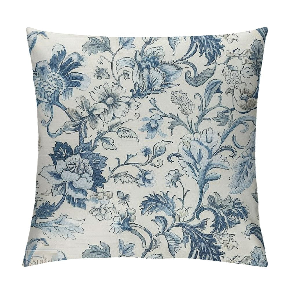 Shiartex Chinoiserie Floral Pillow Covers Rustic Blue Flower Trees ...