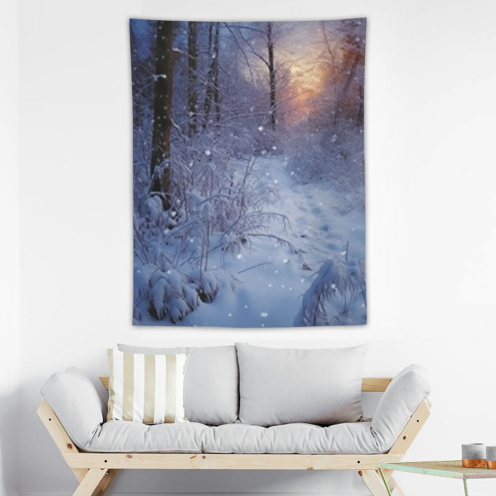 Shiartex Christmas Tapestry, Snowy Forest at Night with Xmas Star ...