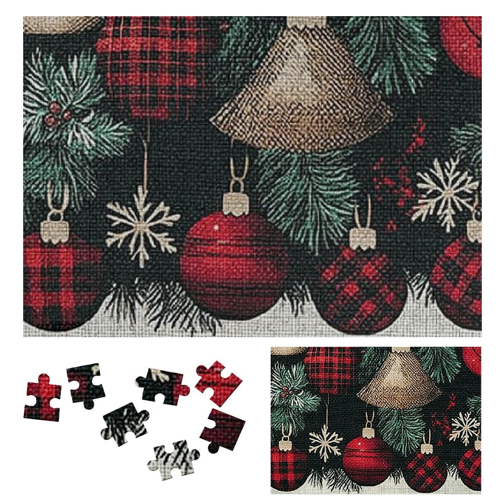 Shiartex Christmas Tree Ornaments Plaid Pattern Wooden Jigsaw Puzzles ...