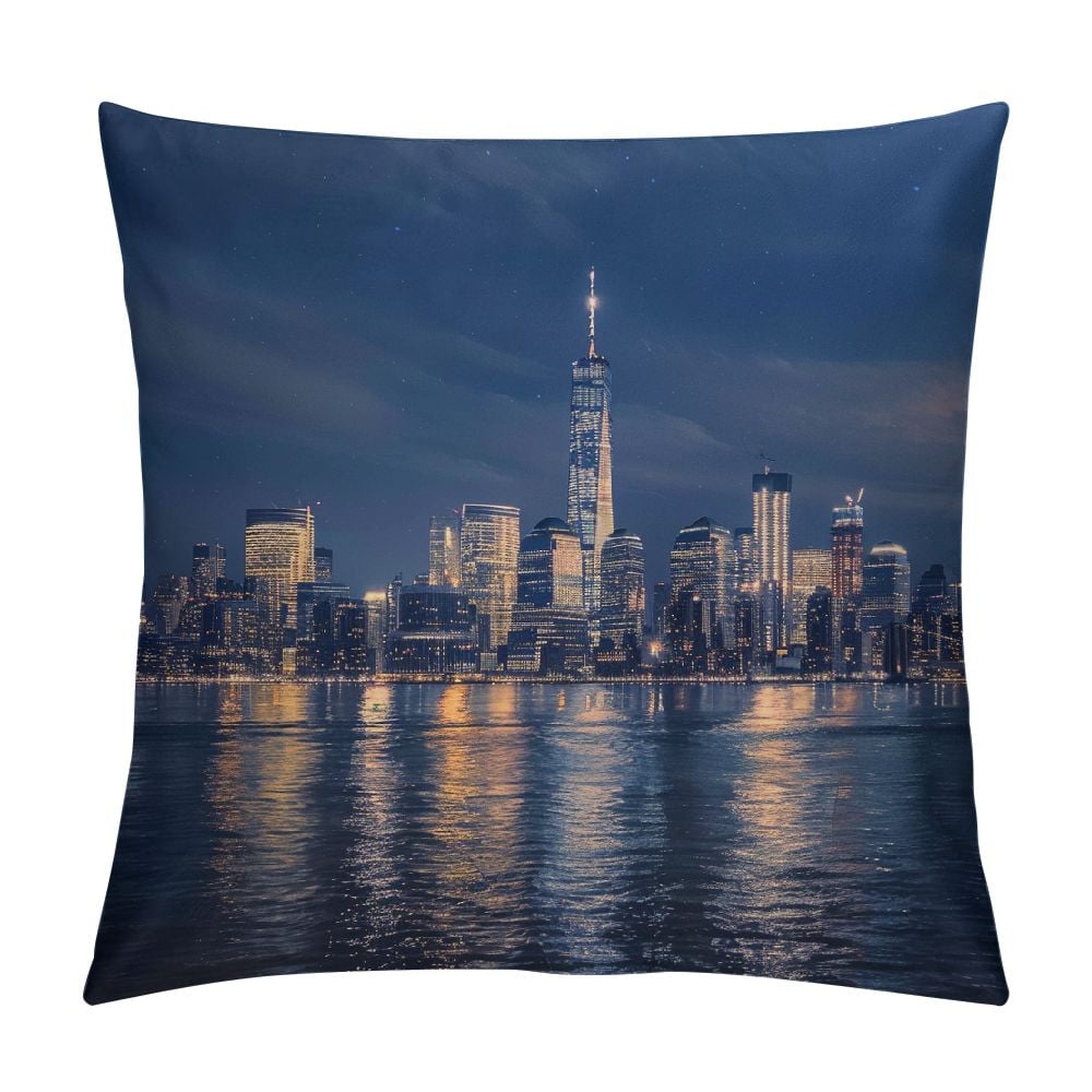 Shiartex City Skyline Waterfront Night Pillow Covers Summer Nautical ...