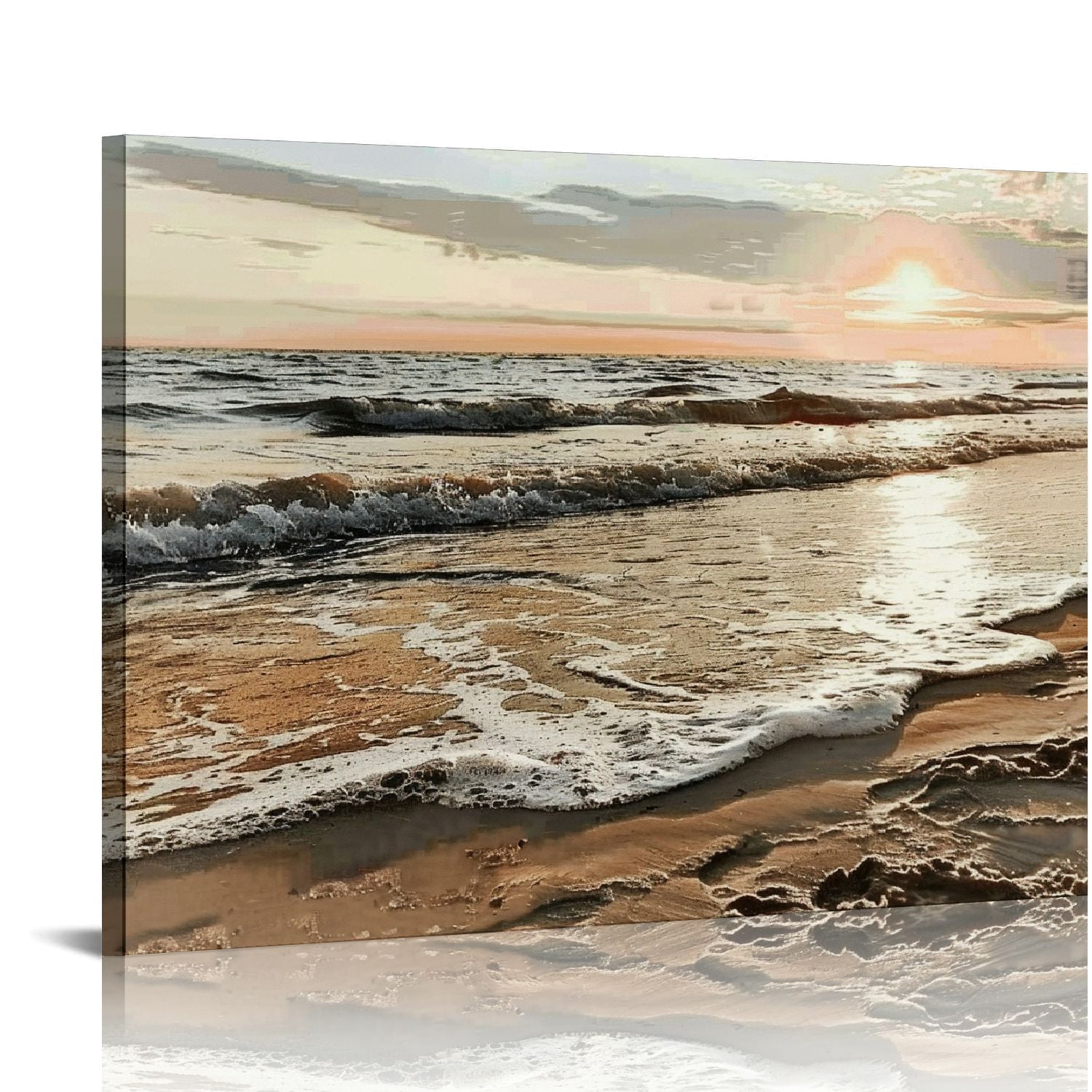 Shiartex Coastal Beach Picture Wall Art: Ocean Sunset Sea Waves Canvas ...