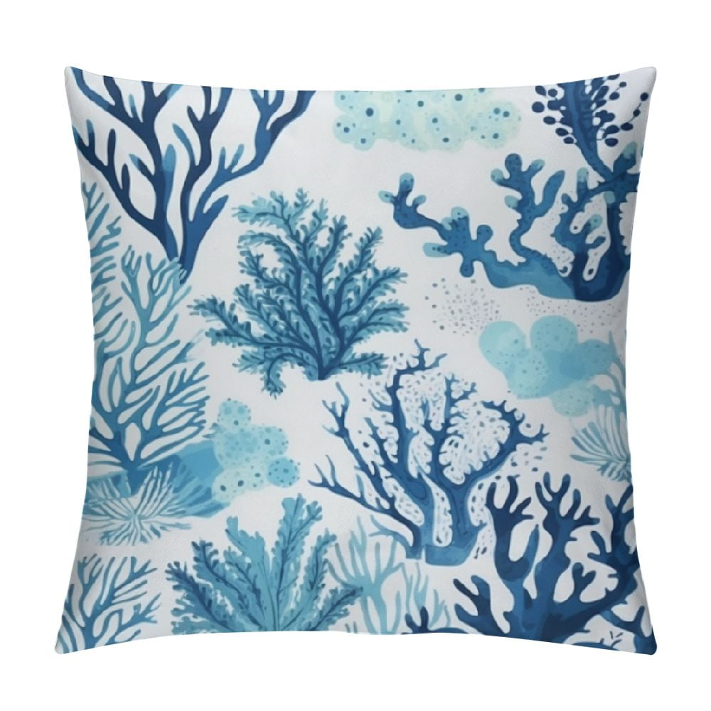 Shiartex Coastal Coral Seashell Blue Sea Throw Pillow Case Decorative ...
