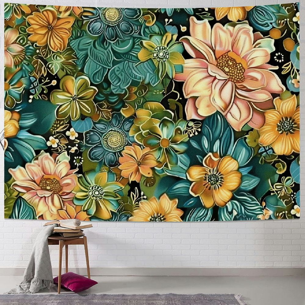 Shiartex Colorful Floral Tapestry Boho Flower Wall Hanging Multi Color ...