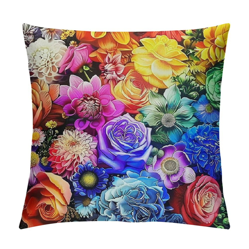 Shiartex Colorful Flowers Throw Pillow Covers, Rainbow Floral Pillow ...