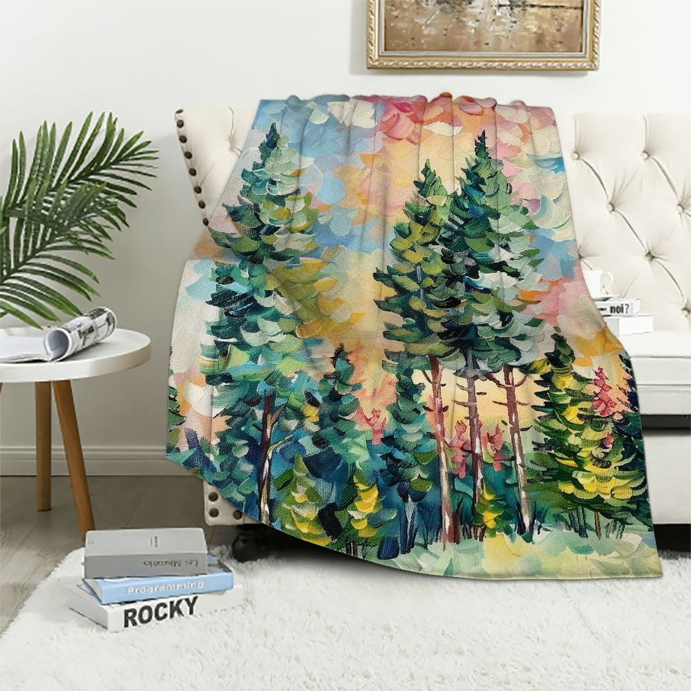 Shiartex Colorful Pine Trees Watercolor Blanket Watercolor Pine Trees ...