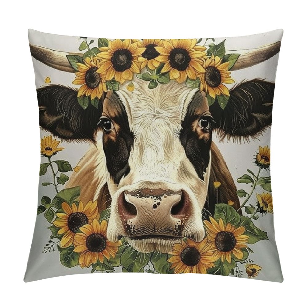 Shiartex Cow Flower Throw Pillow Cases Watercolor Decoration Pillow ...