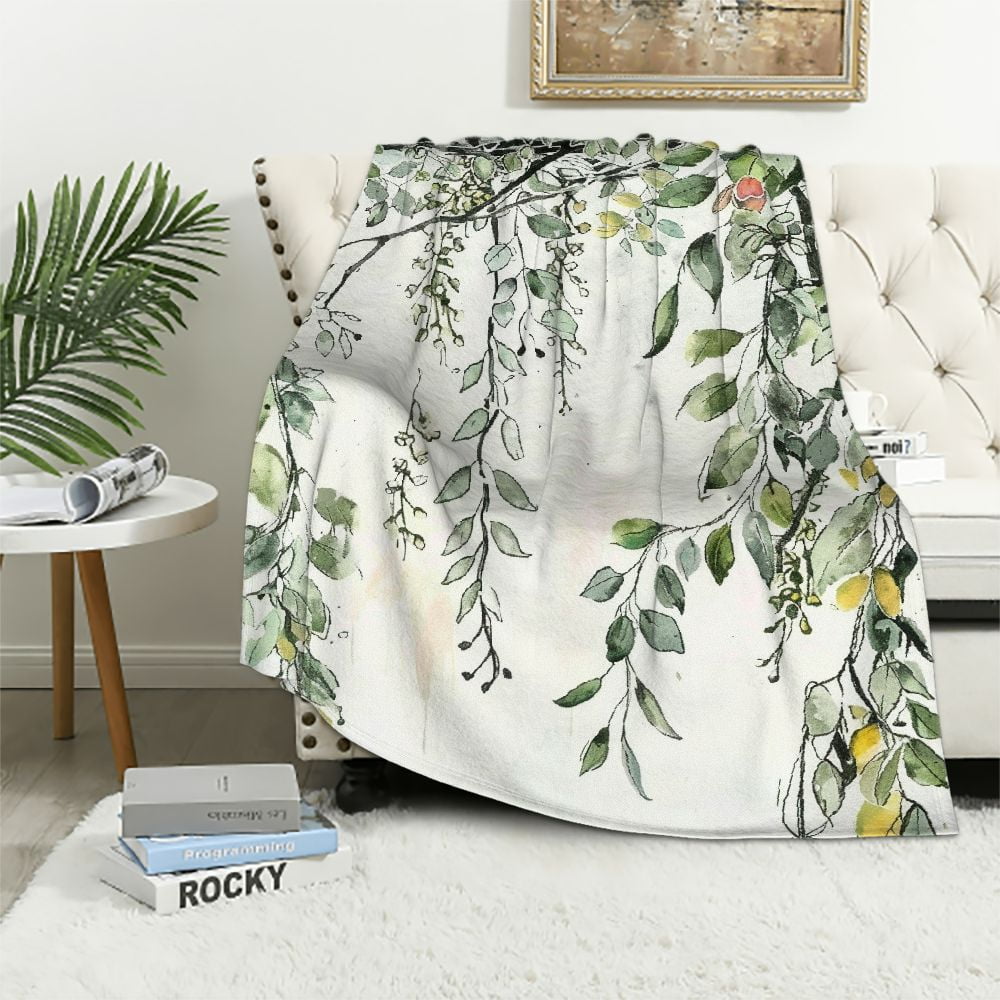 Shiartex Cute Green Botanical Floral Weighted Thick Throw Blanket for ...