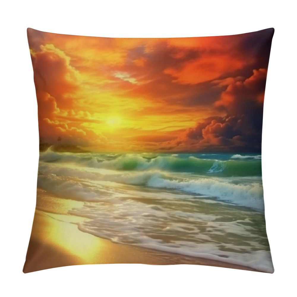 Shiartex Decorative Throw Pillow Covers beautiful beach at sunset Print Throw Pillow Cover ...