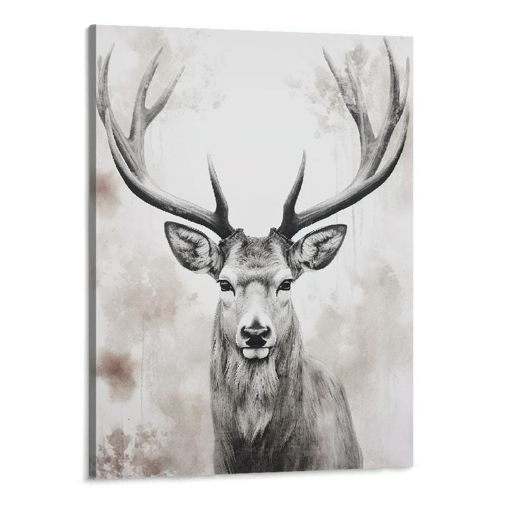 Shiartex Deer Wall Decor, Young Buck Canvas Art Print, Black and White ...