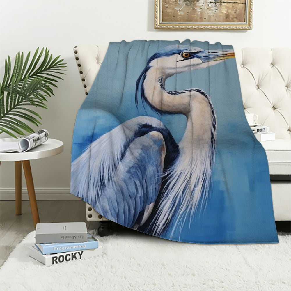 Shiartex Detailed Bird Long Neck Blue Background Throw Blankets for ...