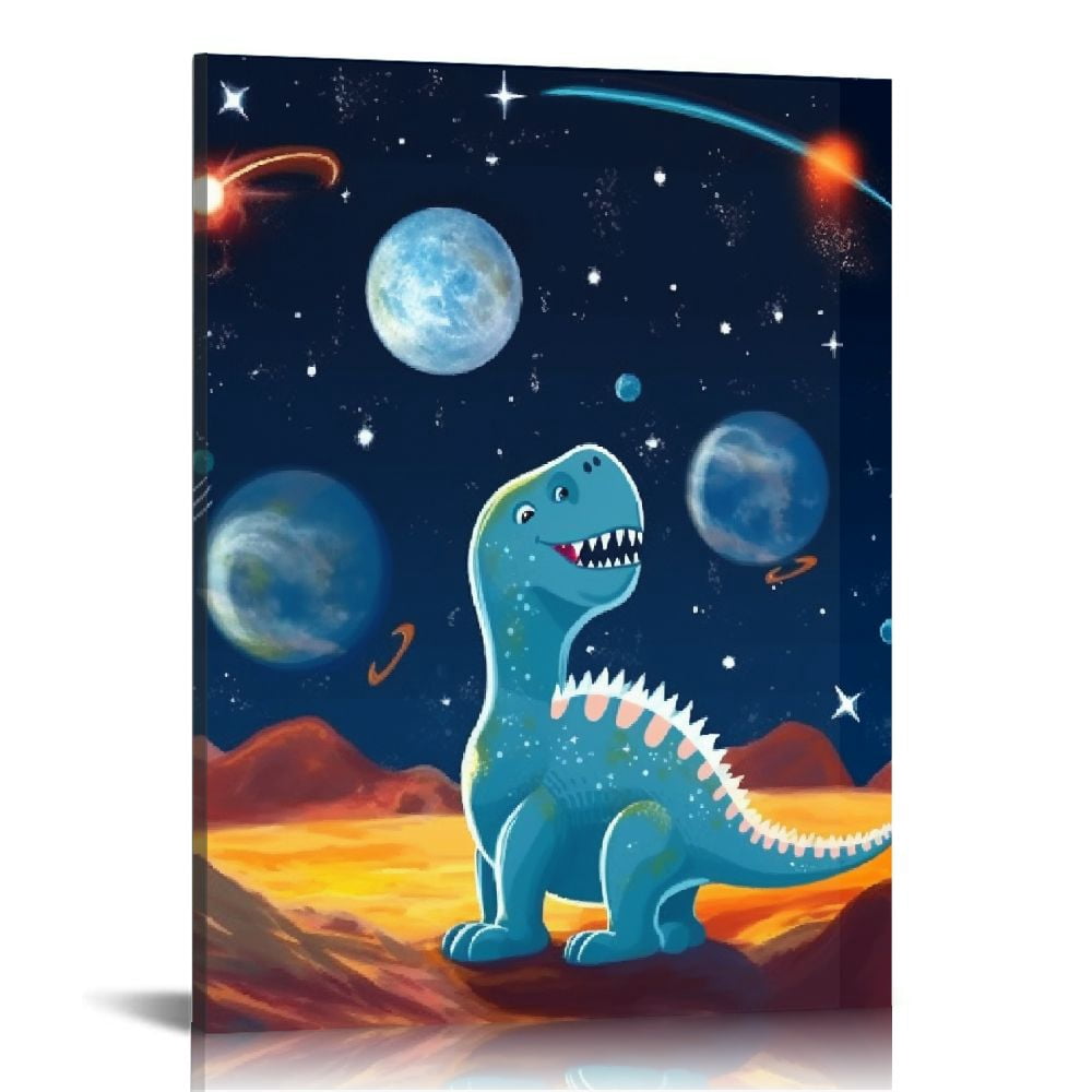 Shiartex Dinosaur Outer Space Art Print, Solar System Planet Canvas ...