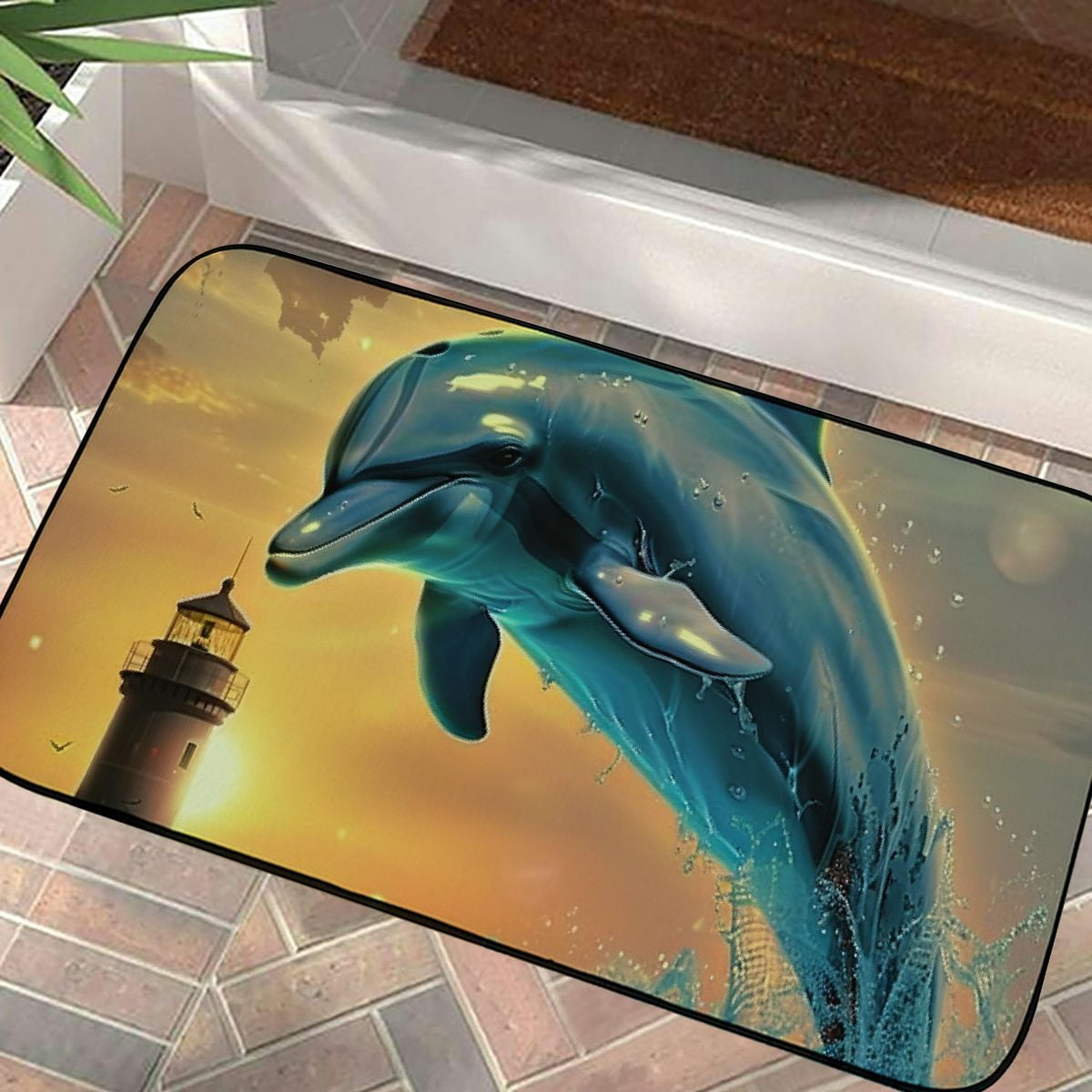 Shiartex Dolphin Lighthouse Digital Art Door Mats Non-Slip Entrance Mat ...