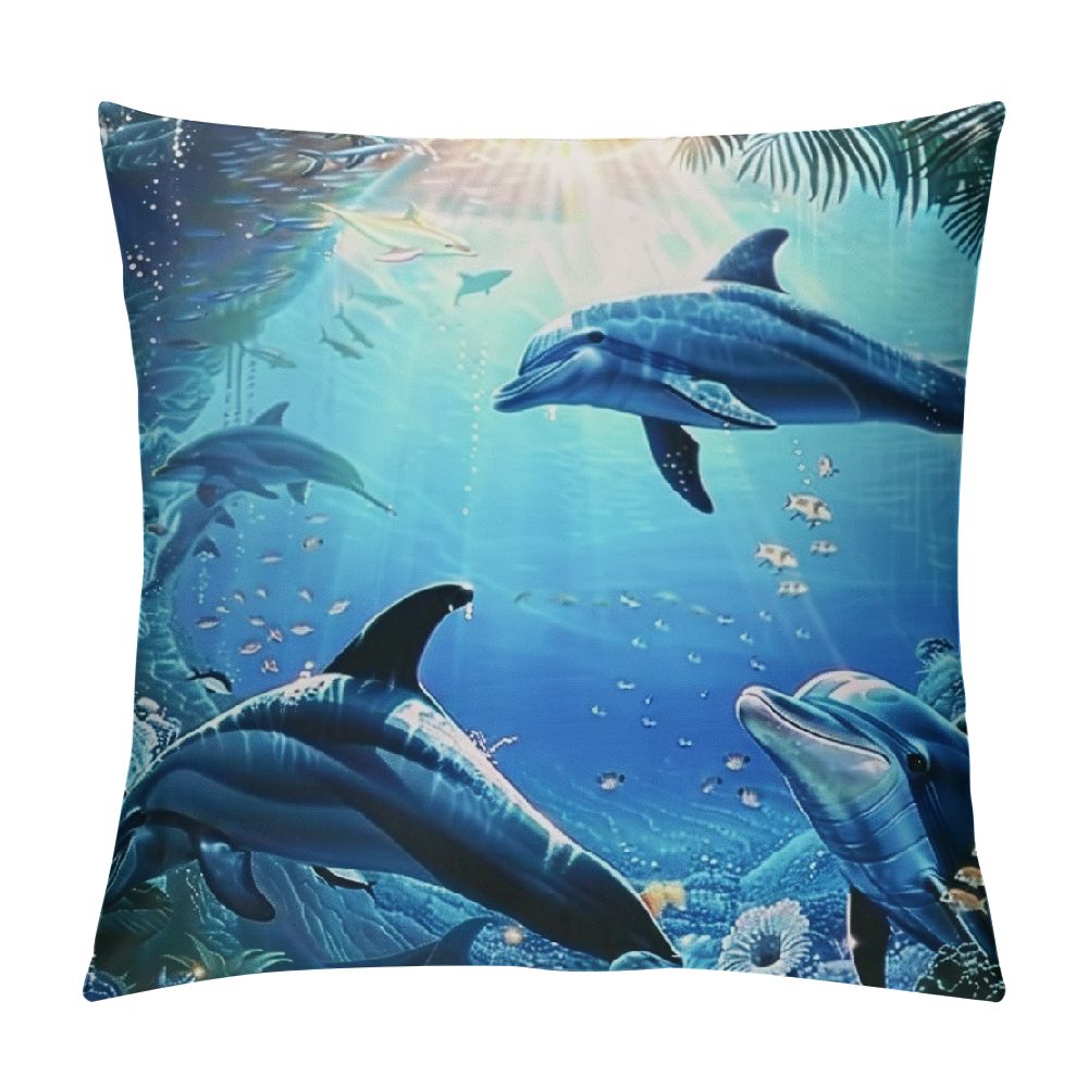 Shiartex Dolphin Throw Pillow Covers, Cute Ocean Animal Cushion Case ...