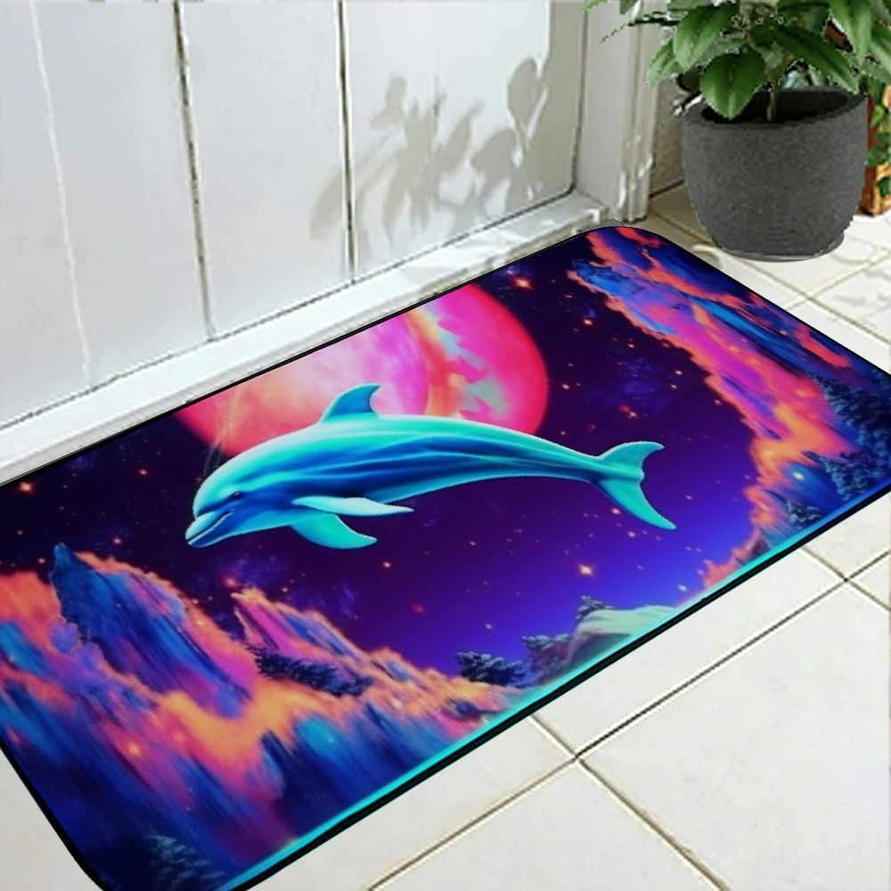 Shiartex Dolphins Stars Space Art Felt Square Floor Mat Indoor Outdoor ...