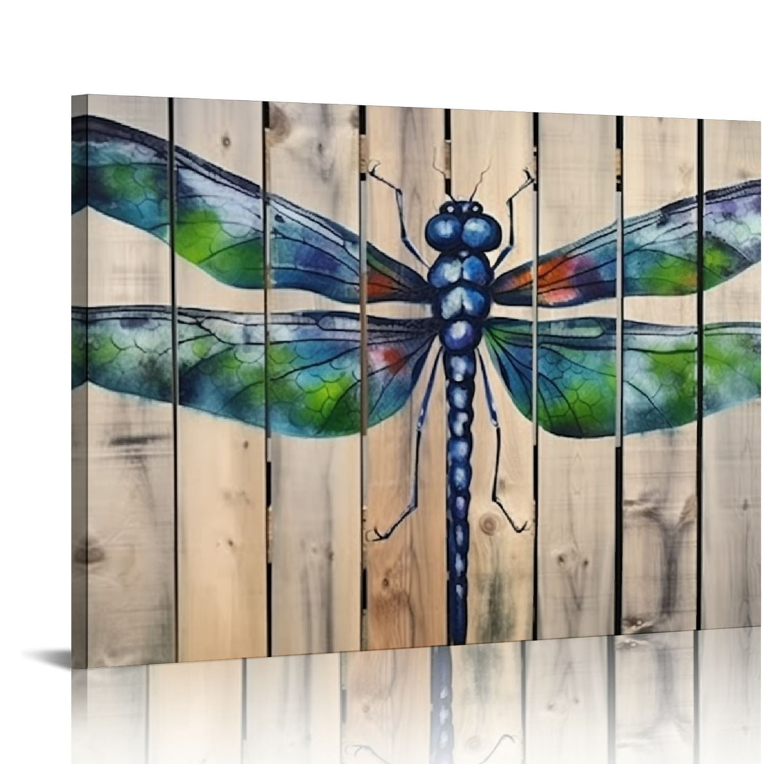 Shiartex Dragonfly Canvas Wall Art Navy Blue Insect Animal Picture Wood ...