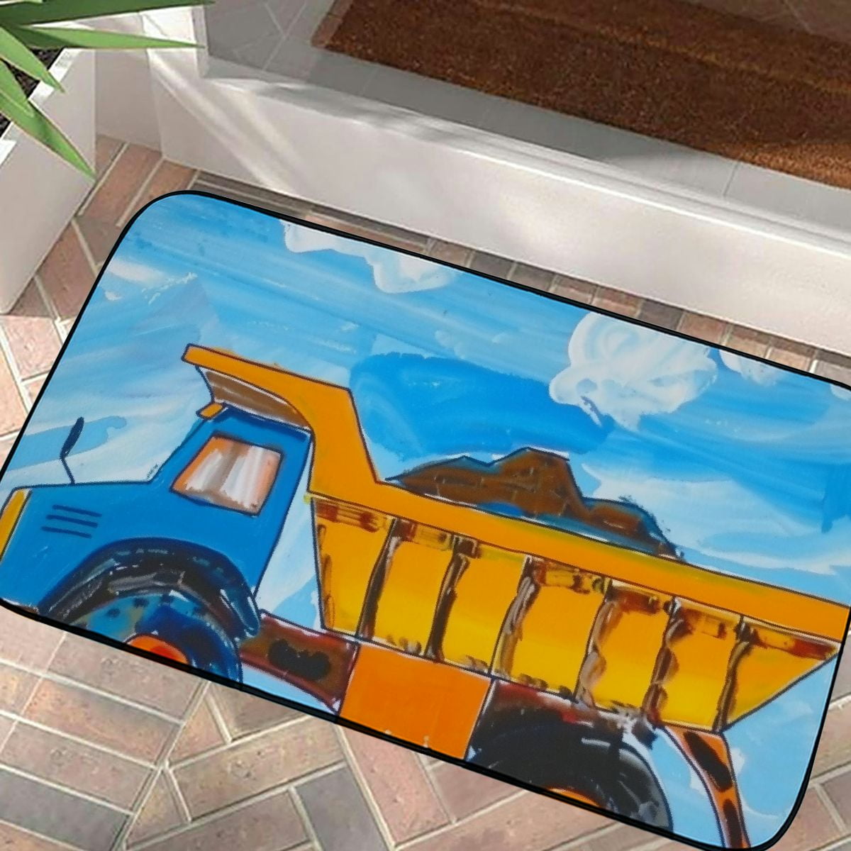 Shiartex Dump Truck Theme Felt Square Floor Mat for Home Entrance ...
