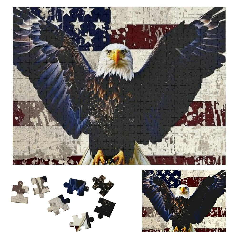 Shiartex Eagle American Flag Patriotic Wooden Jigsaw Puzzle Fun Game ...