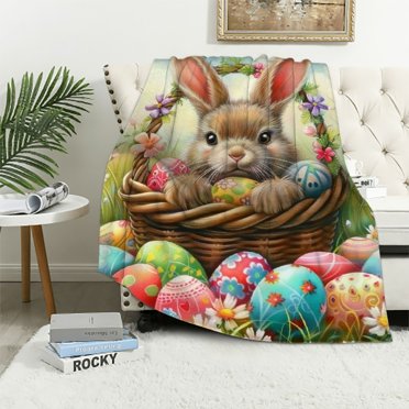 SPXUBZ Plush Fleece Happy Easter Throw Blanket - Colorful Eggs & Spring ...