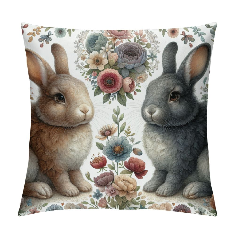 Shiartex Easter Pillow Covers 18 x 18 Inch Easter Rabbit Flower Buffalo ...