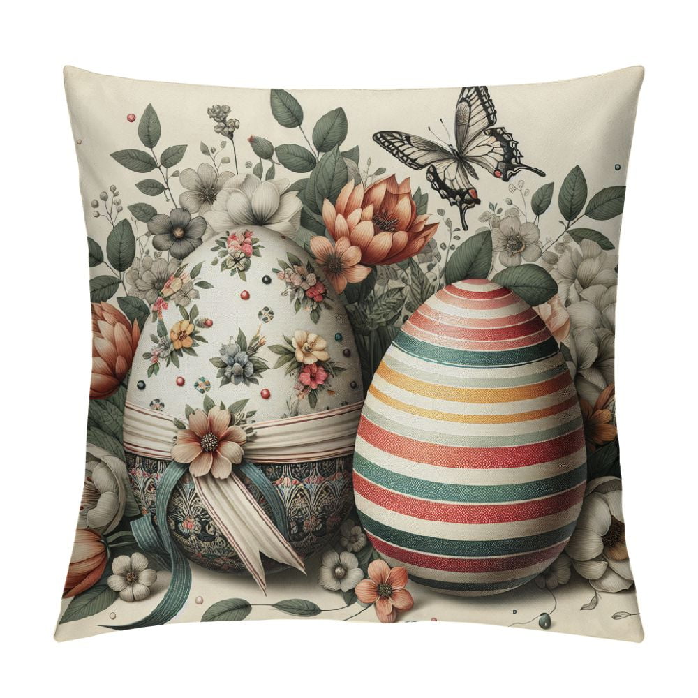 Shiartex Easter Pillow Covers 18x18 Inch Cute Egg Floral Easter ...