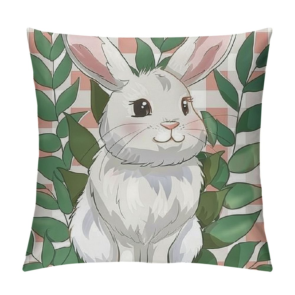 Shiartex Easter Pillow Covers Happy Easter Plaid Rabbit Design with ...