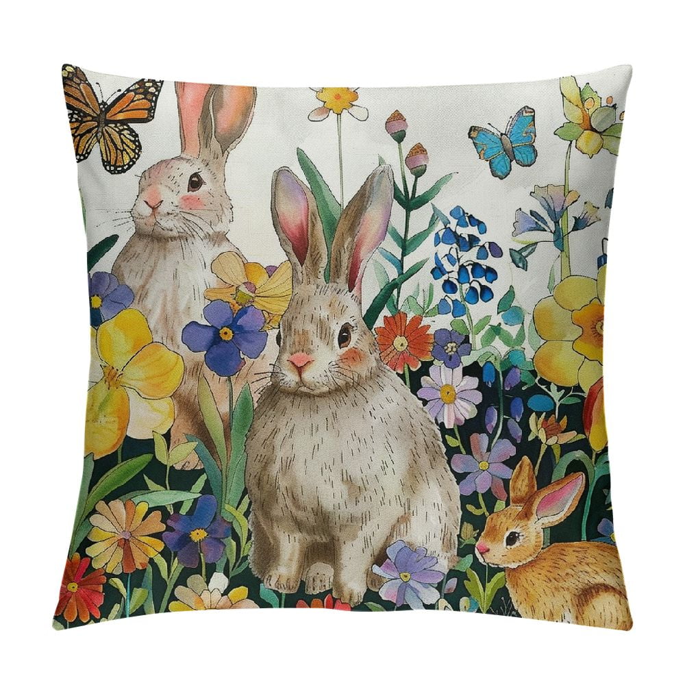 Shiartex Easter Pillow Covers Spring Bunny Daffodil Throw Accent ...