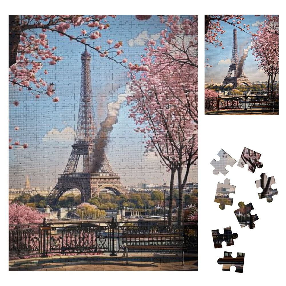 Shiartex Eiffel Tower Flowers Bench Wooden Jigsaw Puzzle Family Friends ...