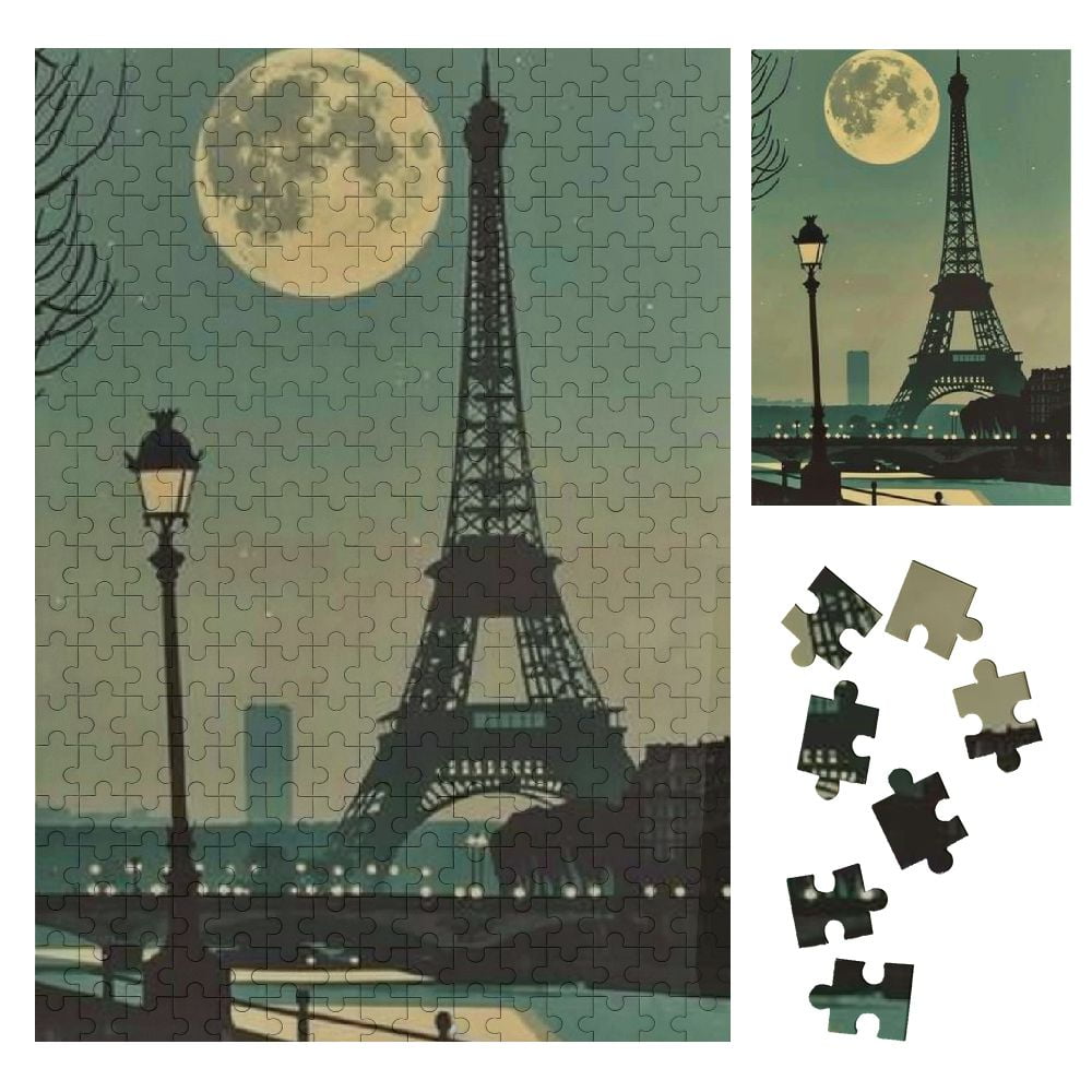 Shiartex Eiffel Tower Full Moon City Night View Wooden Jigsaw Puzzle ...