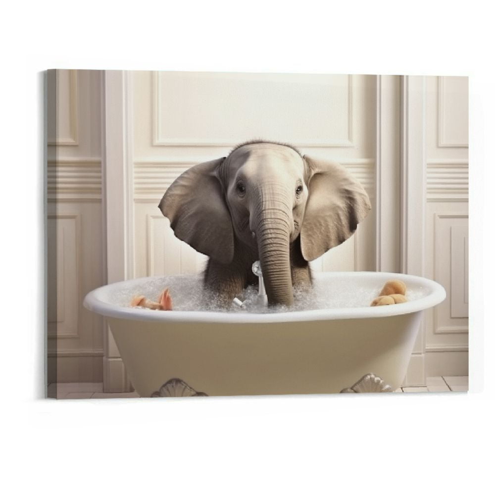 Shiartex Elephant Wall Art Bathroom Decor Wall Art Elephant Bathing in ...