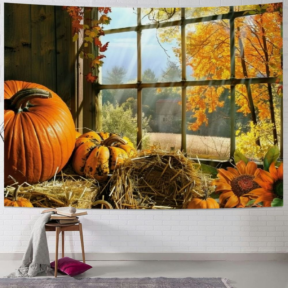 Shiartex Fall Forest Tapestry Pumpkins Sunflower Maple Leaves Autumn ...