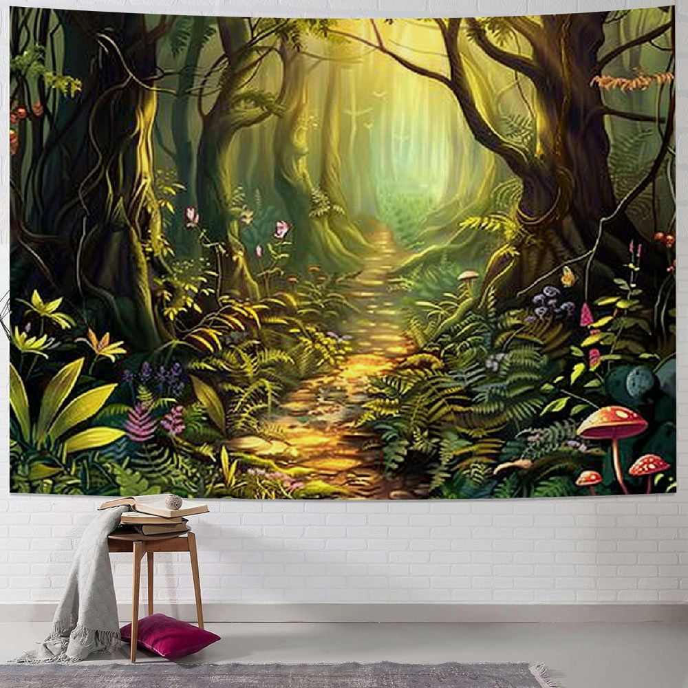 Shiartex Fantasy Forest Tapestry Misty Forest Green Tree Jungle ...