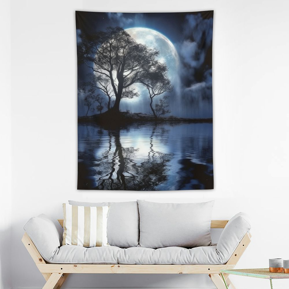 Shiartex Fantasy Tapestry, Water Night View Dark Clouds Stars Moonlight ...
