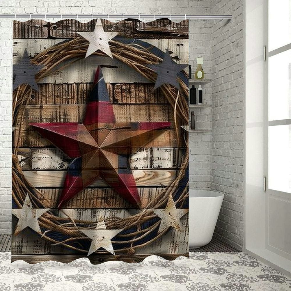 Shiartex Farmhouse Shower Curtain, 4th of July American Flag Patriotic ...