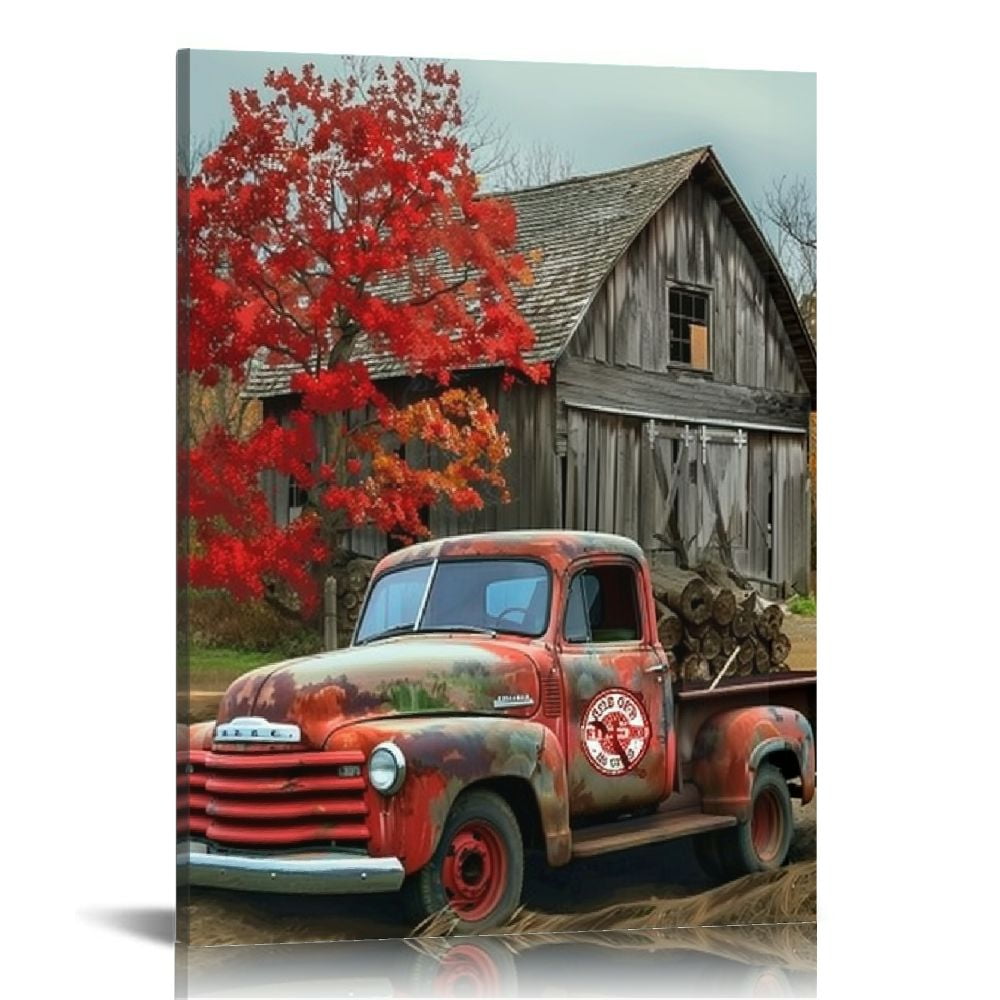 Shiartex Farmhouse Wall Decor Rustic Old Truck Barn Canvas Wall Art ...