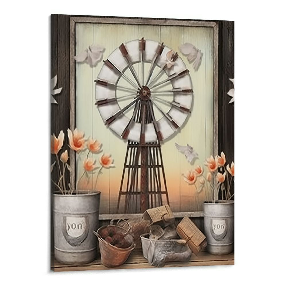 Shiartex Farmhouse Windmill Wall Art Rustic Country Windmill Cotton ...