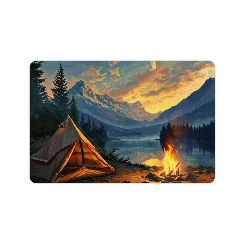 Shiartex Floor Mat Rug with Campfire, Tent, and Mountains Design for ...