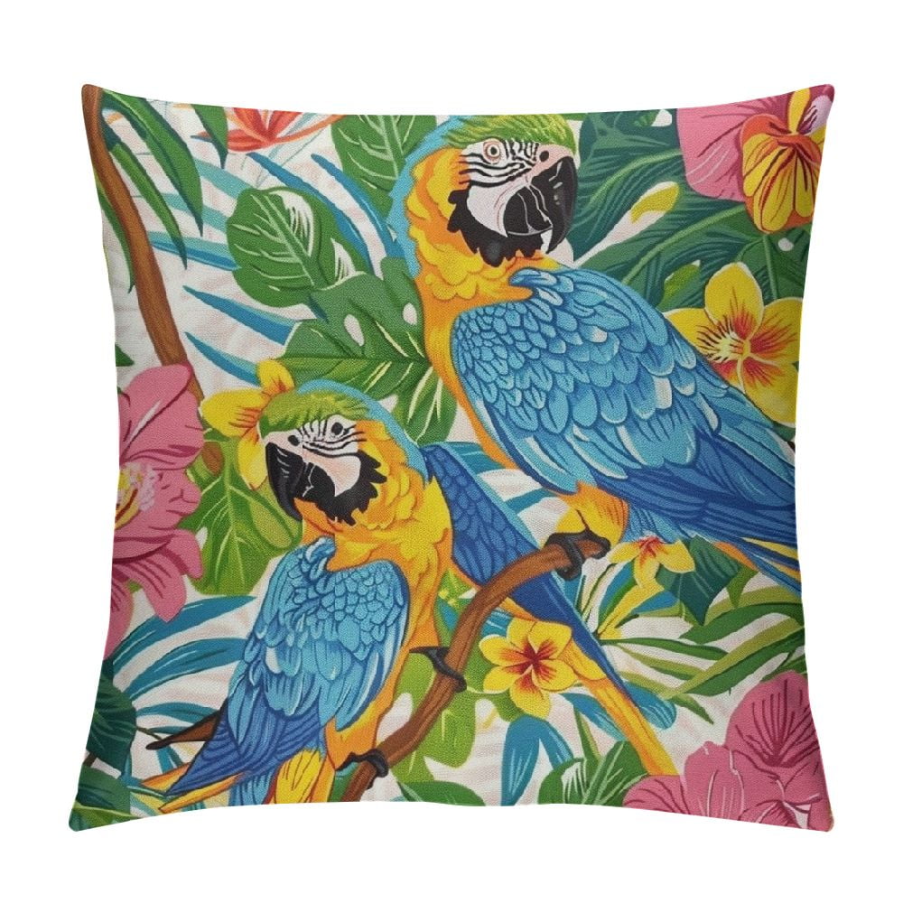 Shiartex Floral Bird Parrot Throw Pillow Covers Square Cushion Case ...