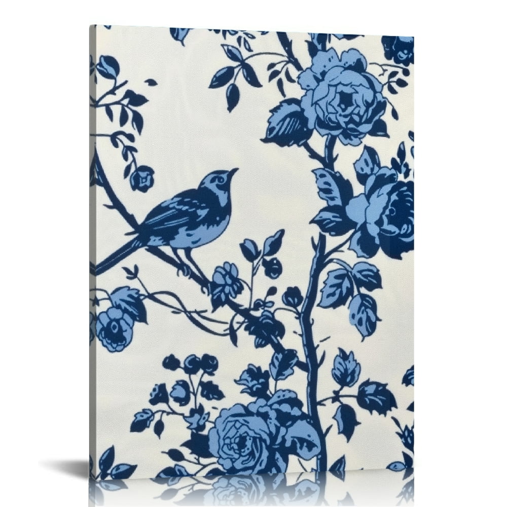 Shiartex Floral Pattern Bird Print Canvas Wall Art for Living Room ...