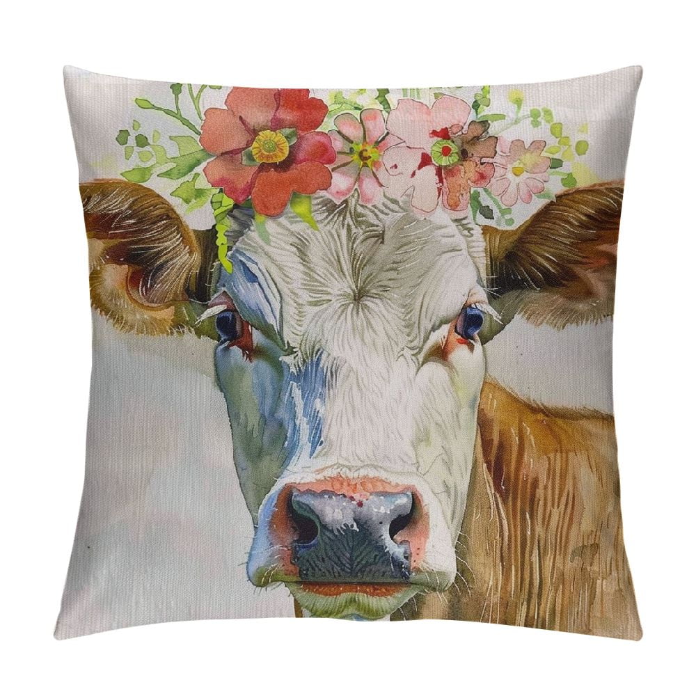 Shiartex Flower Leaves Animal Pillow Covers Cute Baby Cow Farmhouse ...