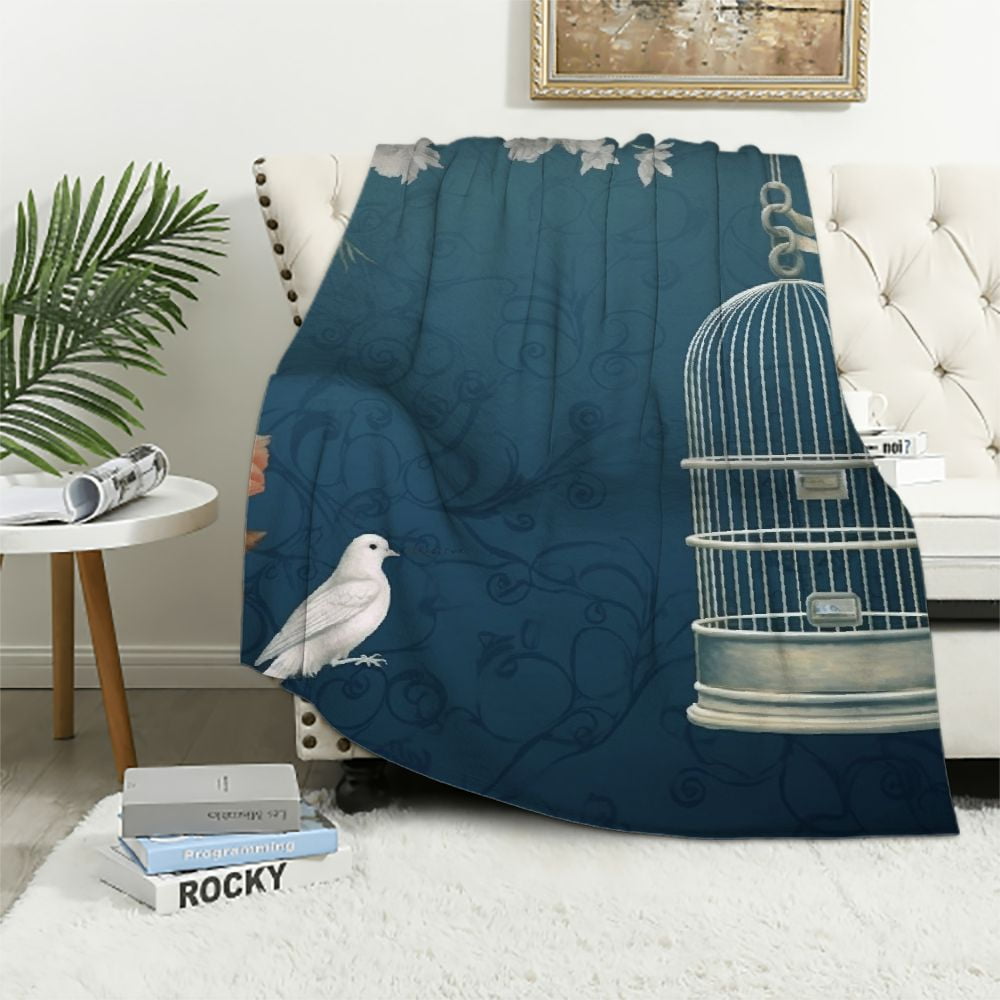 Shiartex Flowers Bird Bird Cage Print Throw Blanket Lightweight for All ...