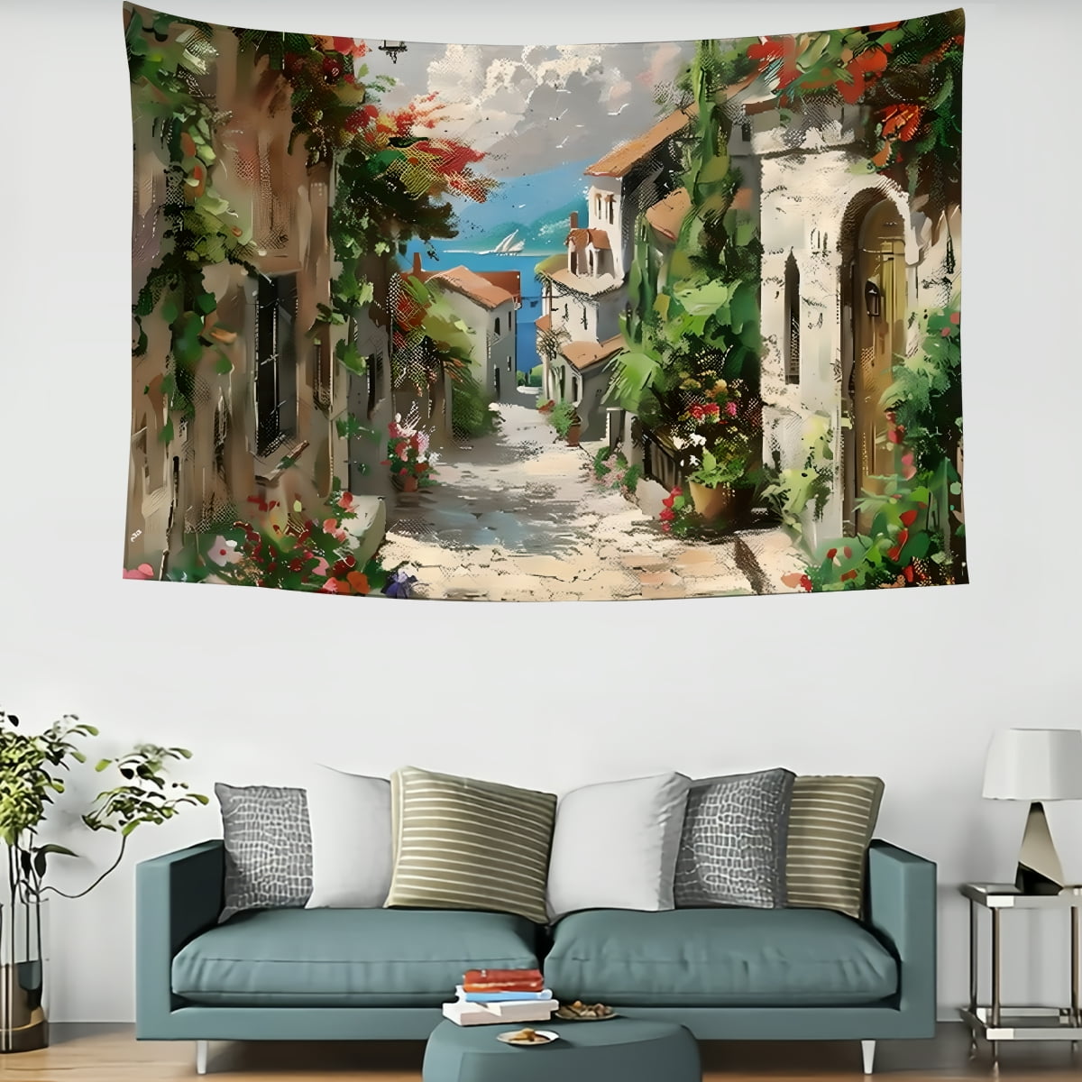 Shiartex Flowers Buildings Wall Hanging Tapestry 100% Polyester for ...