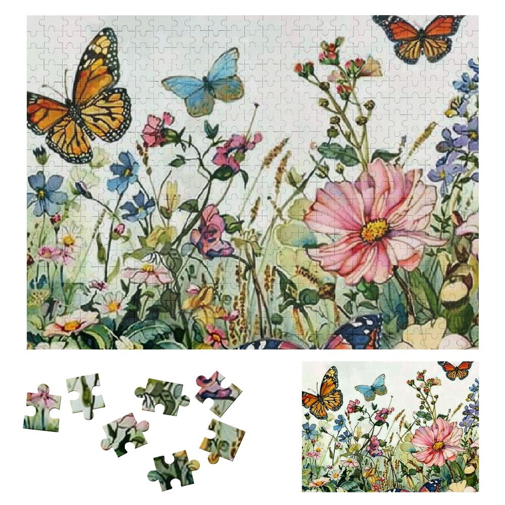 Shiartex Flowers Butterflies Field Print Wooden Jigsaw Puzzle for ...